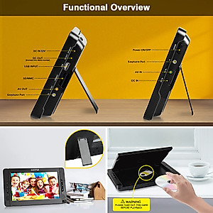 Wonnie 10.5inch Dual Portable DVD Player for Car, Headrest Kids CD Players with Two Headphones Built-in 5 Hours Rechargeable Battery, Support USB/SD/MMC,Regions Free,AV Out & in ( 1 Player+1 Monitor )