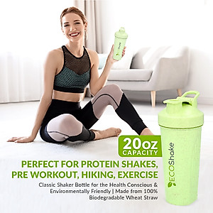 Eco Shake, your eco-friendly bottle: shaker bottle for the health-conscious & environmentally friendly. 100% biodegradable Wheat Straw, 20-ounce