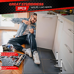 Juprodis 2 Pack Labor Saving Arm Jack, 220 LB Heavy Duty Furniture Lifter, 6.5 Inch Adjustable Height Drywall Lift, Utility Cabinet Jacks for Installing Cabinets, Doors, DYI Home Improvement, Black