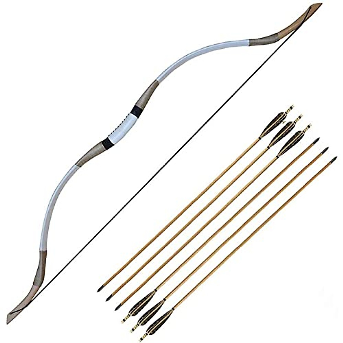 TOPARCHERY Traditional Archery 51" Longbow Hunting Cow Leather Recurve Horsebow Mongolian Bow 20-70LBS