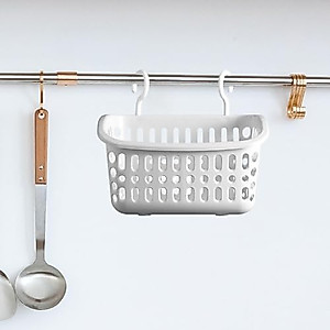 JISADER Bathroom Basket, Tidy Organiser Multifunctional Container, with Hook, Hanging Storage Basket, Shower Basket for Dorm, 22cmx19.5cmx16cm