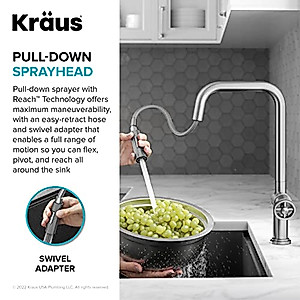 KRAUS Urbix Industrial Pull-Down Single Handle Kitchen Faucet in Spot-Free Stainless Steel, KPF-3126SFS
