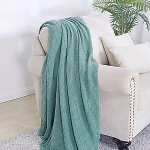 BOURINA Dark Cyan Throw Blanket 50x60 Inches Throw Textured Solid Soft Sofa Couch Decorative Knit Blanket