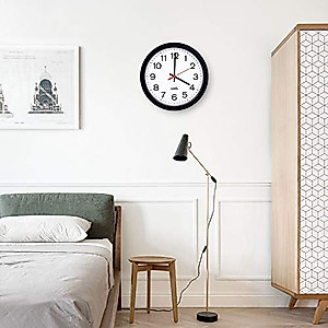 Yoobure 12" Silent Quartz Decorative Wall Clock Non-Ticking Digital Plastic Battery Operated Round Easy to Read Home/Office/School Black Clock