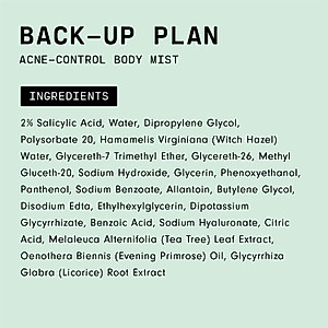 Versed Back-Up Acne Control Body Mist - All Over Blemish Spot Treatment + Salicylic Acid Spray with Tea Tree Oil & Witch Hazel - Oil Control + Redness Relief Acne Spray for Back & Body - Vegan (3 oz)