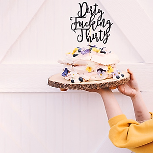 Arthsdite Dirty Thirty Cake Topper - 30th Birthday Cake Topper, Dirty Thirty Birthday Cake Decorations, Happy 30th Birthday Party Decorations Supplies (30th Birthday Cake Topper) - Black Glitter