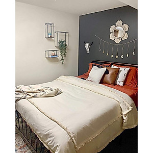 Mkono Macrame Decorative Cotton Rope Basket and Hanging Wall Mirror Boho Decor for Bedroom Living Room Apartment Office Dorm, Set of 2