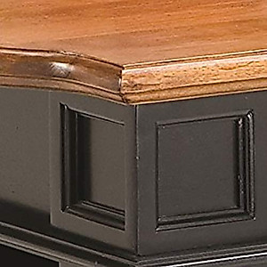 homestyles Americana Kitchen Island with Wood Top and Drop Leaf Breakfast Bar, Storage with Drawers and Adjustable Shelves, 50 Inch Width, Black and Oak