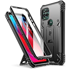 Poetic Revolution Series Case for Moto G Stylus 5G (2021), Model # XT2131, Full-Body Rugged Dual-Layer Shockproof Protective Cover with Kickstand and Built-in Screen Protector, Black