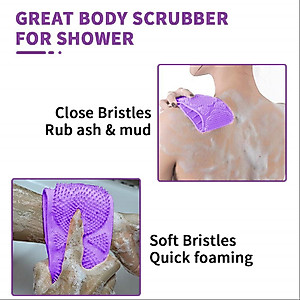 Jwxstore Silicone Back Scrubber for Shower, Silicone Body Scrubber, 35 Inch Extra Long Bath Body Brush Silicone Back Brush Exfoliating Body Scrubber with Handle for Men Women