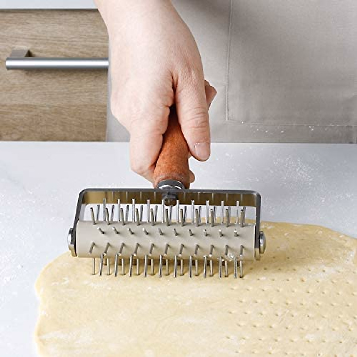 GQU Handle Roller Docker Stainless Steel for Pizza Cake Pie Homemade Baking Pizza Dough Docker For Homemade Pizza Cake Pie Bread Pastry Baking Tool