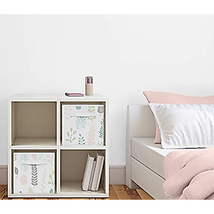 Sweet Jojo Designs Pink Tropical Leaf Foldable Fabric Storage Cube Bins Boxes Organizer Toys Kids Baby Childrens - Set of 2 - Blush Turquoise Grey Green Botanical Rainforest Jungle Sloth Collection