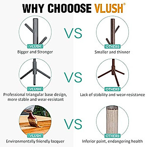 Vlush Sturdy Coat Rack Stand-Coat Hat Tree Coat Hanger Holder Stand for Clothes,Scarves,Handbags,Umbrella-(8 Hooks,Gray)