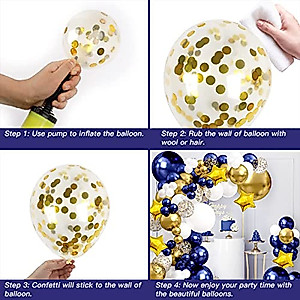 Navy Blue Gold Balloons Garland Kit, 127 pcs Navy Blue Gold White Confetti Balloons with Gold Stars for Birthday Party Baby Shower Wedding Anniversary Graduation Decorations……