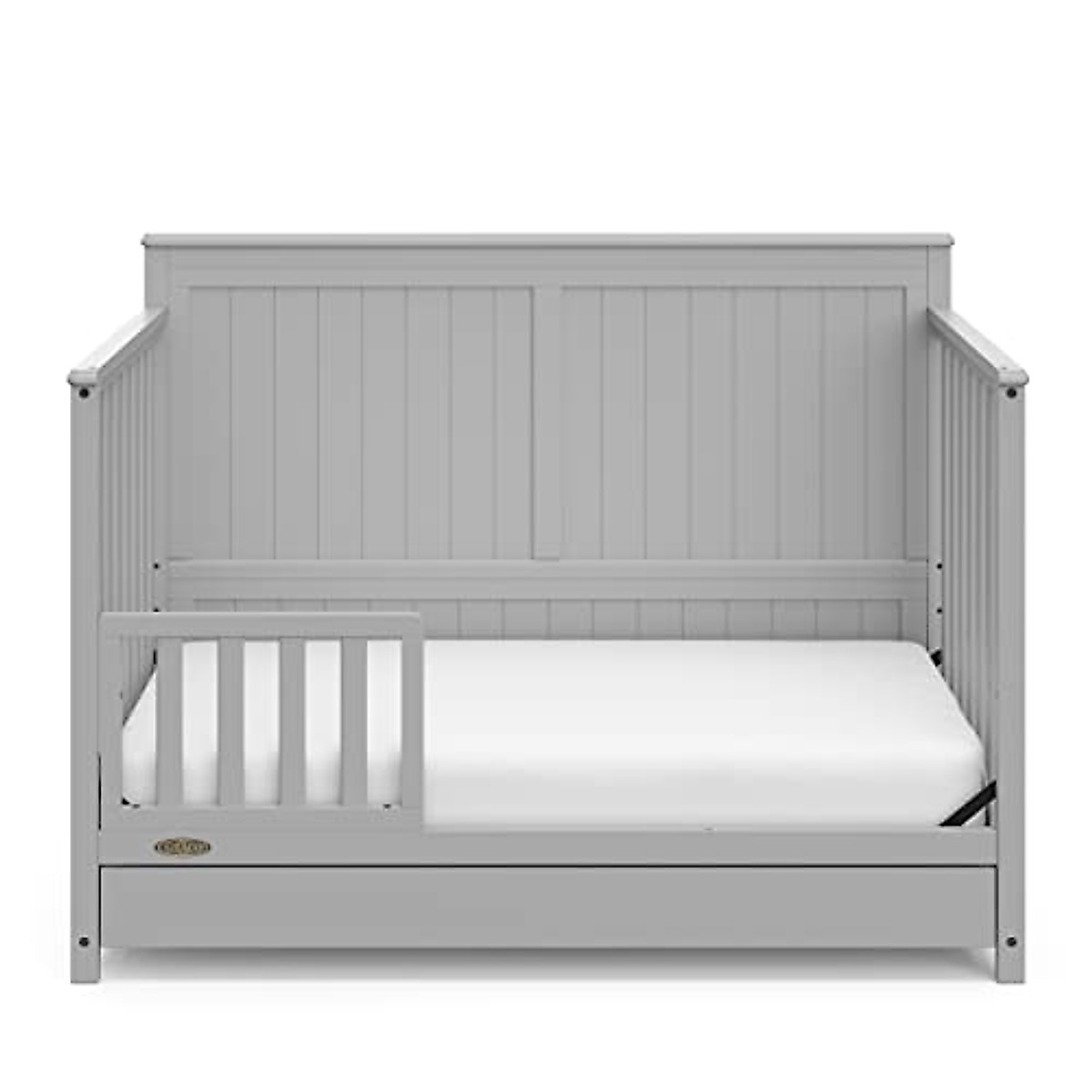 Graco Hadley 5-in-1 Convertible Crib with Drawer (Pebble Gray) – GREENGUARD Gold Certified, Crib with Drawer Combo, Full-Size Nursery Storage Drawer, Converts to Toddler Bed, Daybed