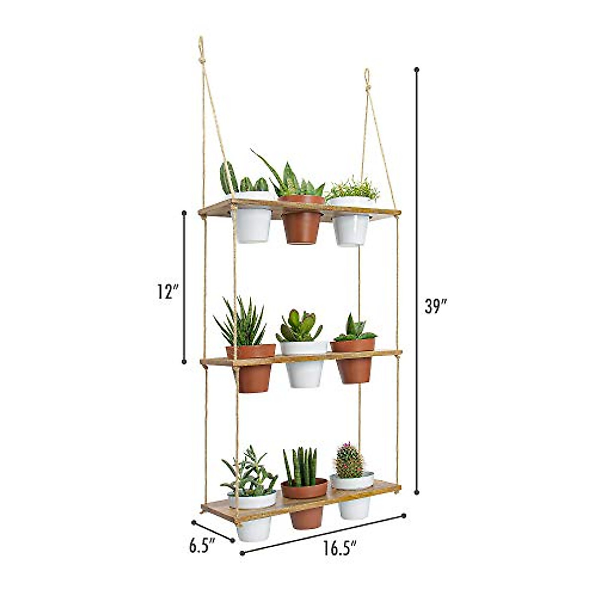 kimisty Wall Hanging Herb Planters, 3 Tiered Vertical Planter Shelf with Metal Pot Set, Indoor Garden, Wood Herb Garden for Kitchen, Vertical Hanging Planters Wall Hanging - Terracotta & White Pots