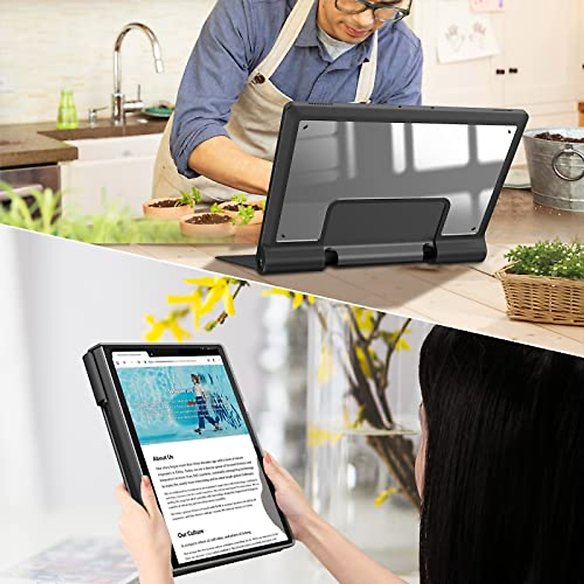 Fintie Hybrid Folio Case for Lenovo Yoga Tab 13 2021, Shockproof Cover with Clear Transparent Back Shell for Lenovo Yoga Tab 13" Tablet (YT-K606F), Black