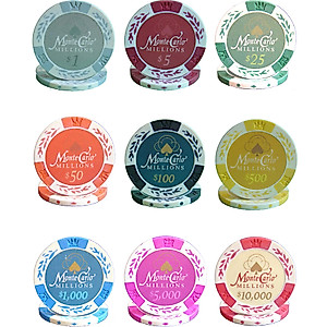 600PCS 13.5G Monte Carlo Millions Poker Chips Set with Heavy Duty Acrylic Case & Chips Trays