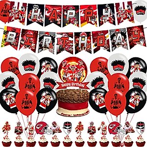 Patrick Mahomes Party Decorations,Football Birthday Party Supplies Includes Banner - Cake Topper - 12 Cupcake Toppers - 18 Balloons