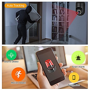 EVERSECU Tuya Smart Security Camera with E26/E27 Connector 1080P Wireless WiFi CCTV PTZ Camera 2-Way Audio/Motion Detection/Auto Tracking/Night Vision(2pcs)