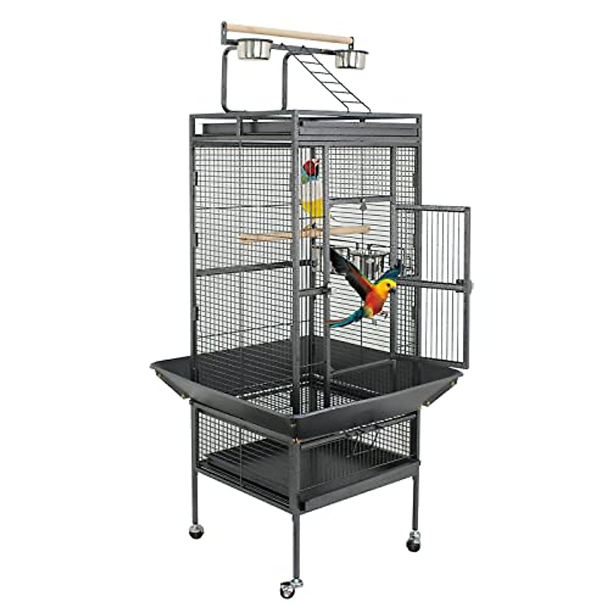 ZENY 61-inch Playtop Parrot Bird Cages, Wrought Iron Large Birdcage with Rolling Stand for Parakeet Cockatiels Quaker Conure Lovebird Finch Canary Small Medium Parrot Cage Birdcage, Black