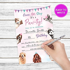 DYIRBIIY Puppy Birthday Invitations, Let's Pawty Birthday Party Invites Decorations, Dog Birthday Party and Events Supplies, 20 Fill-in Invites Cards with Matching Envelopes（YQK-049）