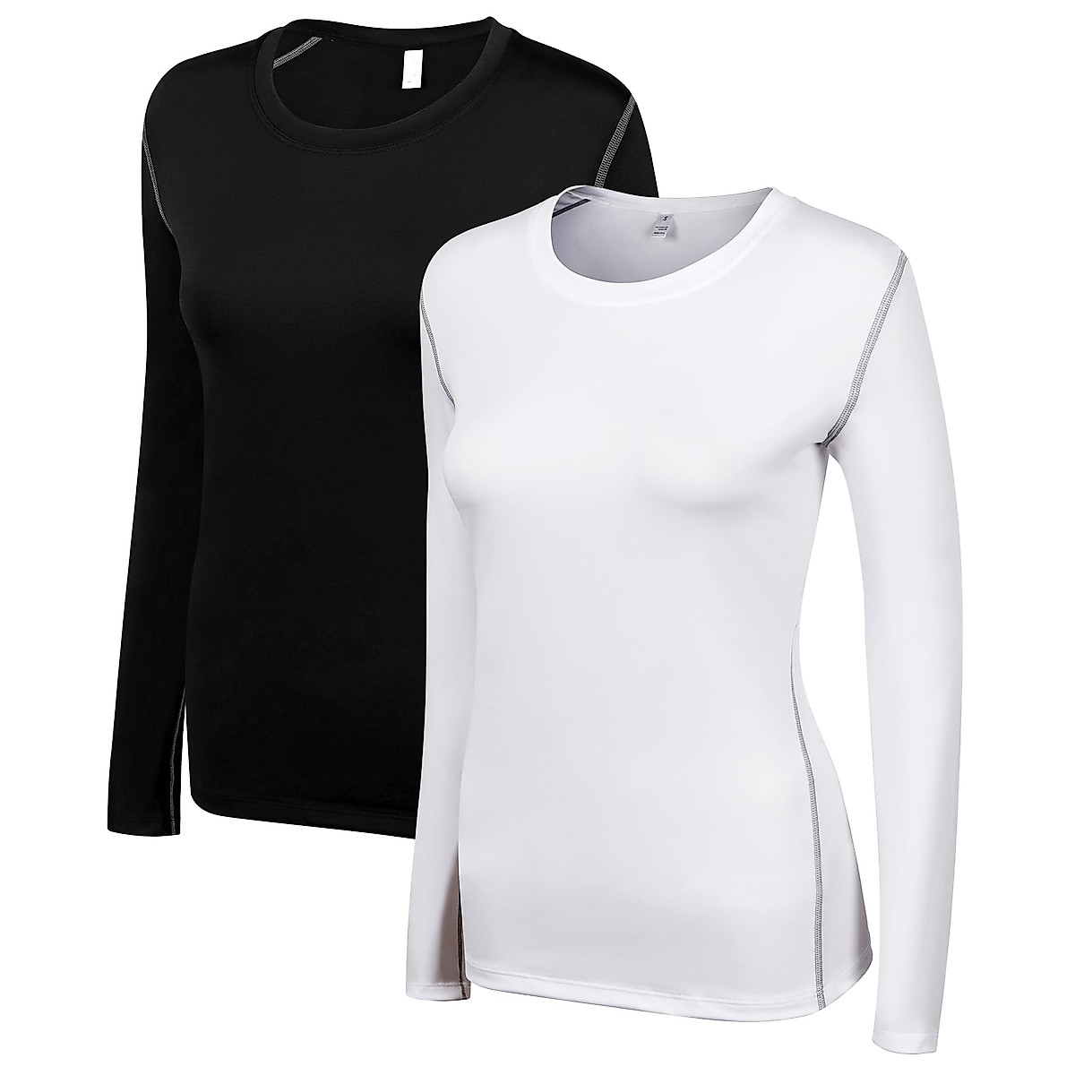 WANAYOU Women's Compression Shirt Dry Fit Long Sleeve Running Athletic T-Shirt Workout Tops (2 Pack(Black+White), X-Large)