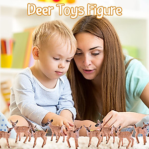 Skylety 14 Pieces Miniature Deer Figurines for Crafts Deer Cake Toppers Mini Deer Figurines Deer Toys for Birthday Party Shower Decorations