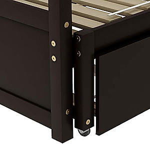 RUNWON Twin to King Extendable Daybed with Trundle,Wooden Platform Bed Furniture for Bedroom