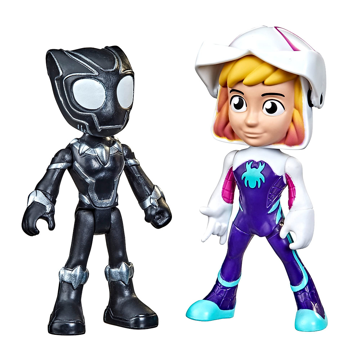 Spidey and His Amazing Friends Hero Reveal 2-Pack, Marvel Action-Figures, Mask-Flip Feature, Ghost-Spider and Black Panther, Kids Easter Gifts, 3+