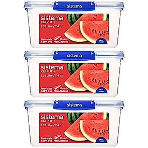 Sistema KLIP IT PLUS Food Storage Containers | 3.35 L | Airtight Containers Set | Leak-Proof Seal | Easy Locking Clips | BPA-Free | 3 Count