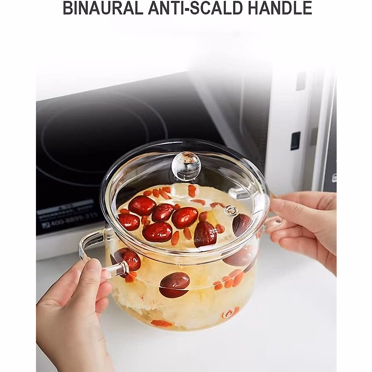 Glass Pots for Cooking on Stove, 2 Quart/64 Oz Heat-Resistant Clear Pots and Pans Set, Glass Cookware with Cover, for Fruits, Salads, Soups, Milk, and Baby Food, Easy Monitoring of Food While Cooking