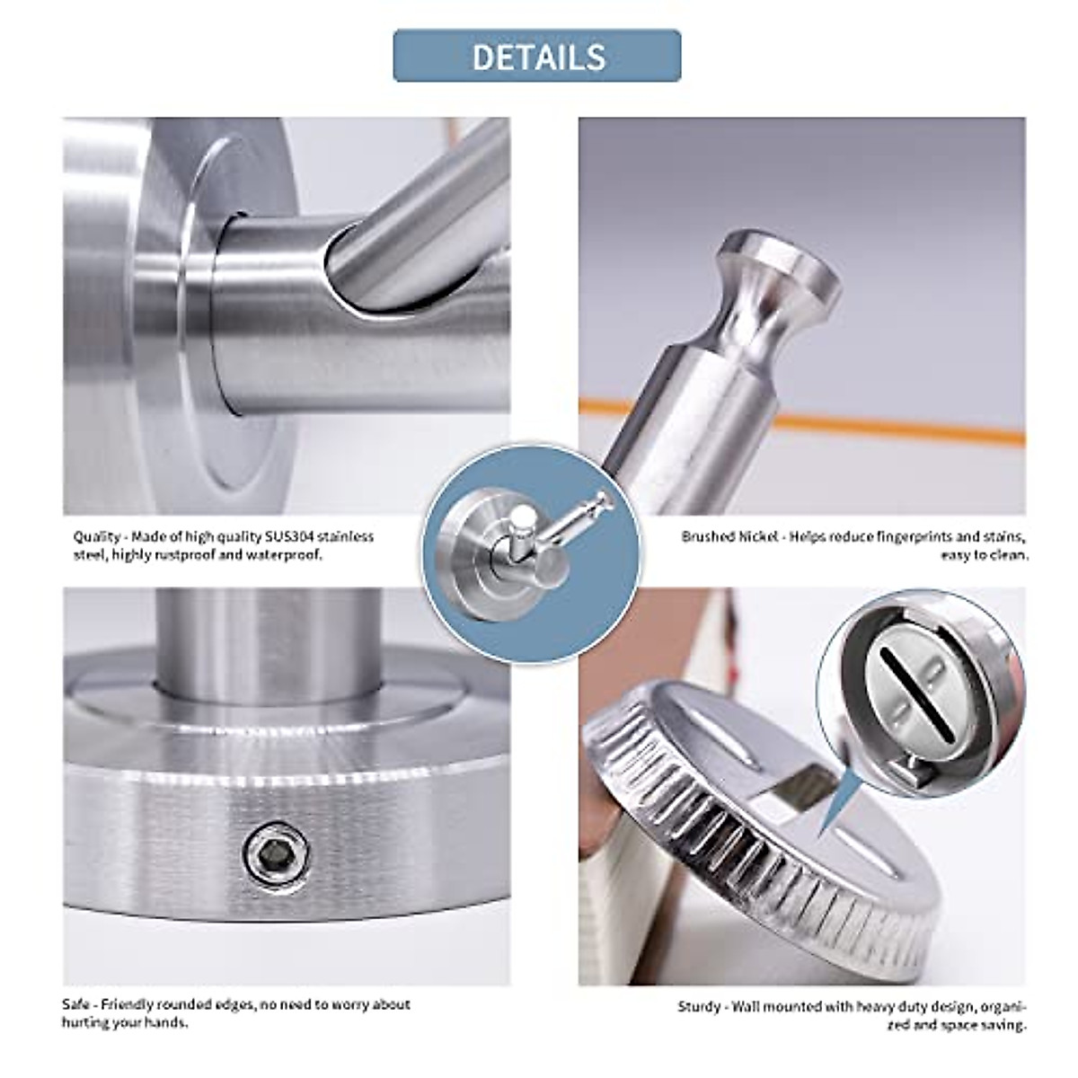 Beepas V-Shape Double Towel Hook Hotel Style, SUS304 Stainless Steel Heavy Duty Wall Mounted Dual Hooks for Towel, Loofah, Coat, Kitchen Hanger for Hand Towel, Cookware, Key Hangers, Razor Holder