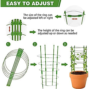 Tomato Cage for Pots 36 inch 4 Pack Garden Plant Support Tomatoes Trellis Cages with 4 Stakes & 5 Adjustable Rings for Cherry Tomato Vegetables Cucumber Climbing Plants Flower Rose Indoor Outdoor