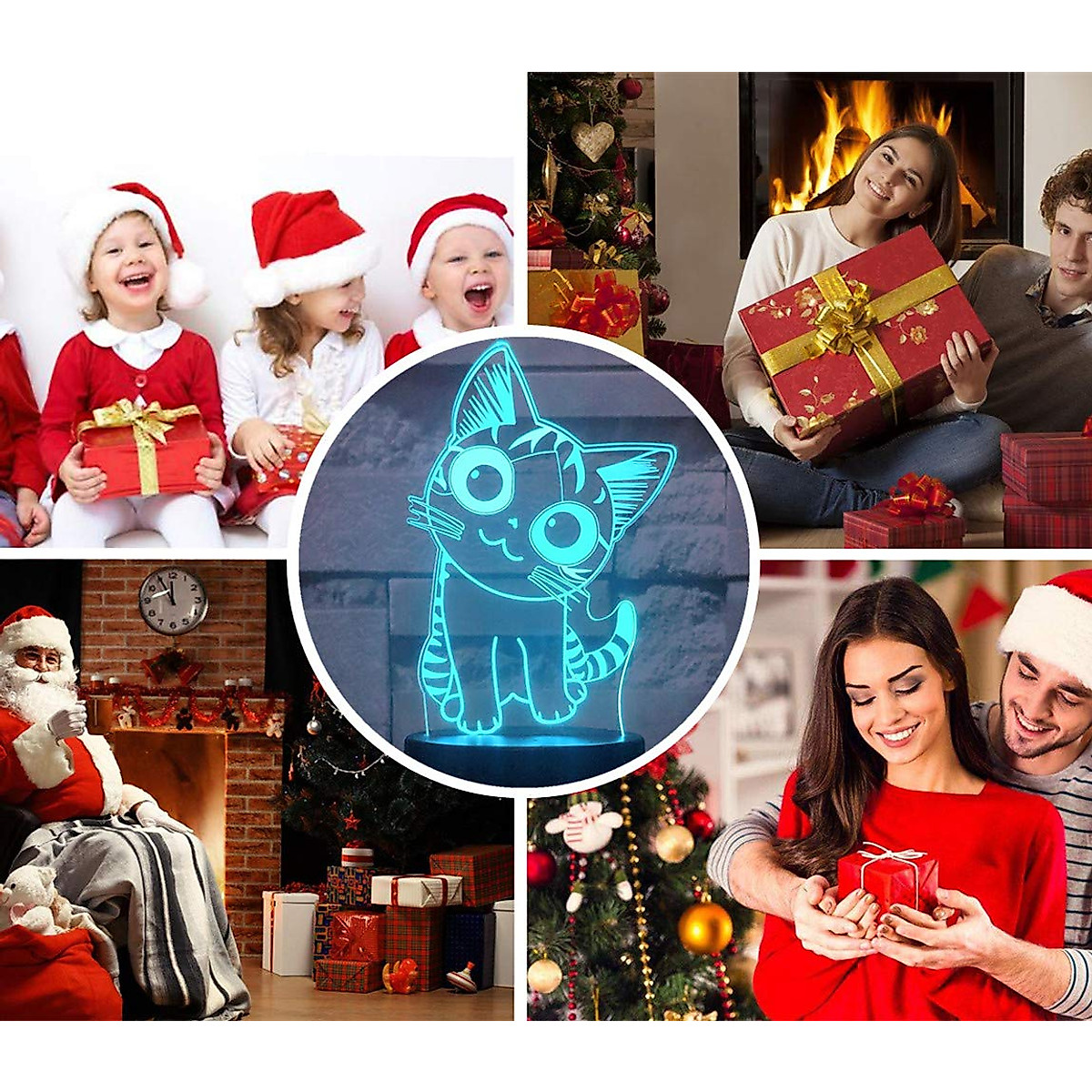 i-CHONY Cat Gift Night Light for Kids,Auto 7 Colors Changing Cat Table Lamp,3D Illusion Bedside Lamp,Cute Cat Gifts for Women Teens Boys Girls Birthday Christmas Gifts