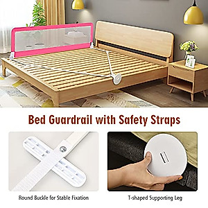 HONEY JOY Bed Rail for Toddlers, 71-in Extra Long, Portable Safety Bed Guardrail w/Double Safety Child Lock, Foldable Baby Bed Rail Guard, Fit King & Queen Full Twin Size Bed Mattress(Pink, Pack 2)