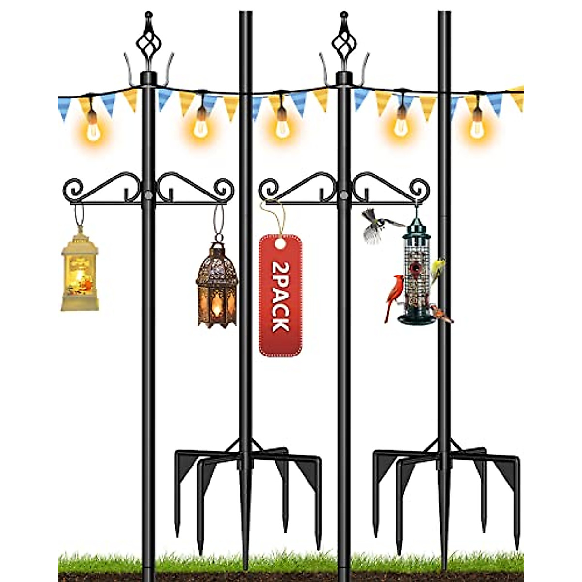 IRMNAN String Light Poles, Light Poles for Outside String Lights, 9FT String Light Poles for Outside 2 Pack, Easy to Assemble,10FT String Light Pole with Adjustable Shepherds Hook High-end Series