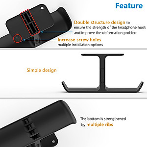 Yocice Upgraded Headphone Stand Hanger,Headset Holder Mount, Hook of Double Hanging Design with Strong Adhesive Tape for Headphones,H02U-Black-1PCS(Double Hanging)
