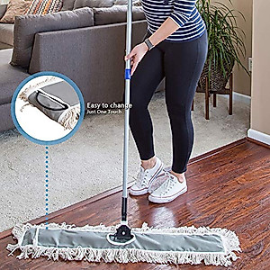 JINCLEAN 36" Industrial Class Cotton Floor Dust Mop with 2 Pack of Refills | Dry to Attract Dirt, dust, Laminated Hardwood Floor, Garage epoxy, Tile, Bamboo Telescopic Pole Height Max 59"
