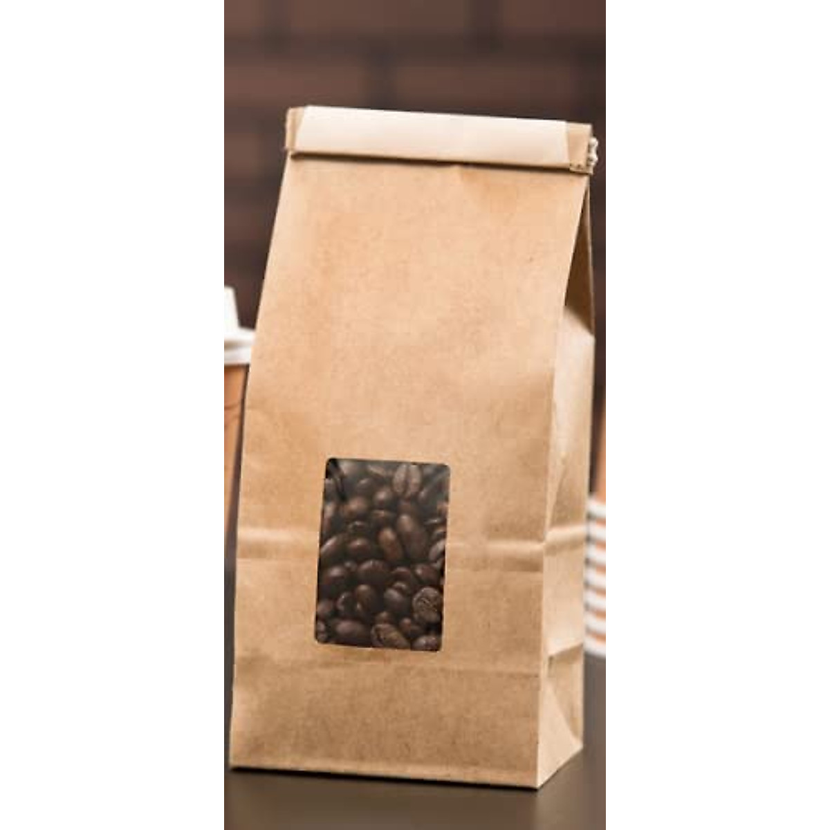 Kraft Tin Tie Poly-Lined Bags Coffee Bags Reclosable Tin Tie Bags with Window - 1Lb - 50 Pack