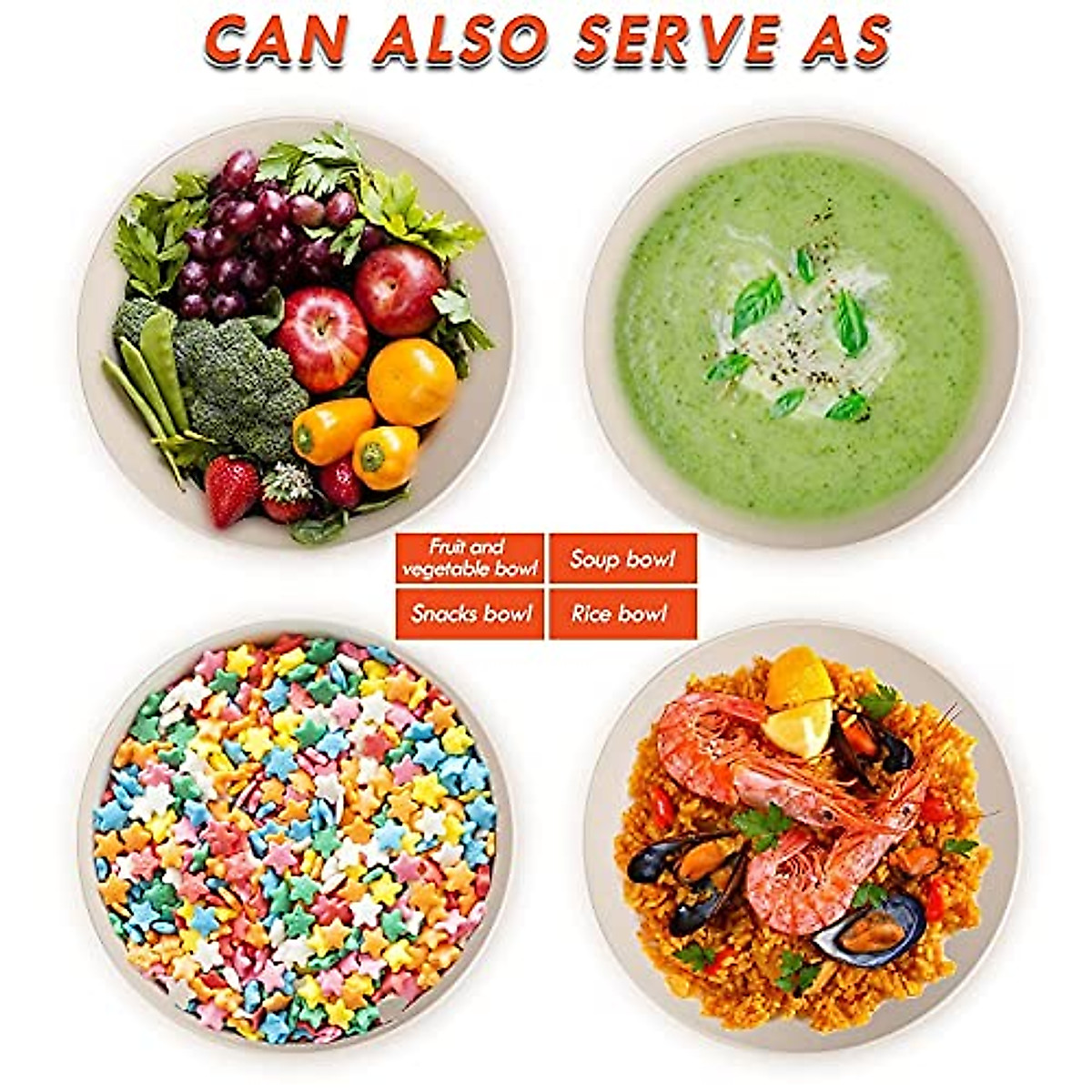 Large Salad Bowl with Lid, Bamboo Fiber Salad Serving Bowl Set with Utensils, 9.8inches Mixing Bowl with Servers, Solid Bamboo Wooden Bowl for Salad, Fruits, Vegetables and Pasta(White)