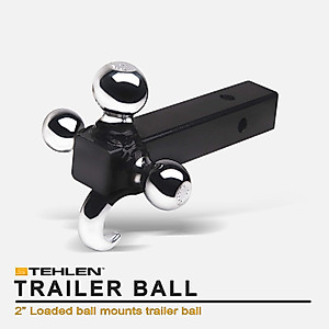 Stehlen 642167819264 Universal Trailer Hitch 3-in-1 Loaded Tri-Ball Mount with Hook Receiver 2" - Silver with Polished Chrome