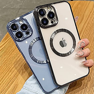 Spevert Magnetic Clear Case for iPhone 14 Pro with Camera Lens Protector Full Protection Case Compatible with MagSafe Elegant Anti-Scratch Case Cover 6.1 Inch - Gold (Gold)