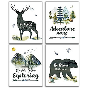 FALJIOK Inspirational Quote Adventure Art Print, Forest Animals Bible Verse Poster Picture, Set of 4(8”x10”) Watercolor Nursery Wall Art Gift for Kids Room Office Nursery Decor, Unframed