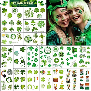 COKOHAPPY 169Pcs St Patricks Day Temporary Tattoos Face Sticker, 20 Sheets Body Temporary Tattoos Decorative Stickers for Saint Patrick's Day Party Favor Decoration