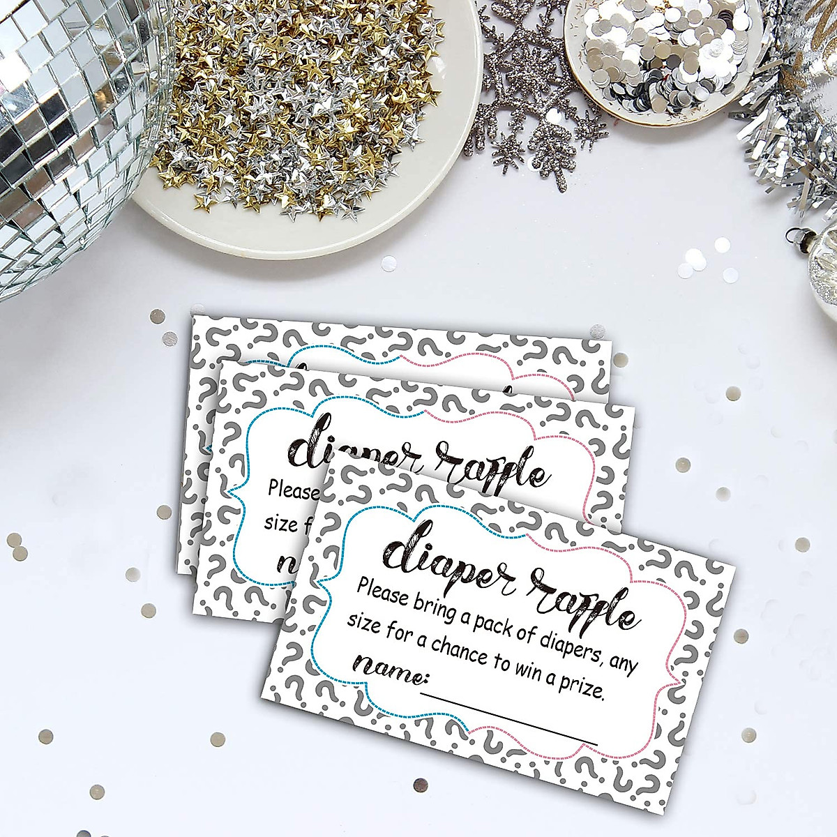 Diaper Raffle Tickets for Baby Shower (50 Count) 3.5" x 2" with Name Line, Baby Shower Game