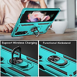 IKAZZ Galaxy Z Fold 3 Case,Samsung Z Fold 3 Cover Military Grade Shockproof Heavy Duty Protective Phone Case Pass 16ft Drop Test with Magnetic Kickstand for Samsung Galaxy Z Fold 3 Turquoise