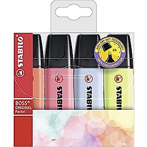 Highlighter - STABILO Boss Pastel Wallet of 4 Assorted Colours, 4 Colours - Mix 2