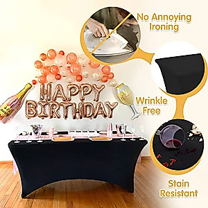 6 Pack Black Fitted Spandex Table Covers - 6Ft Stretch Tablecloths for 6 Foot Rectangle Folding Tables Rectangular Bulk Linen Fabric Elastic Table Clothes for Wedding Banquet Party Buffet Display