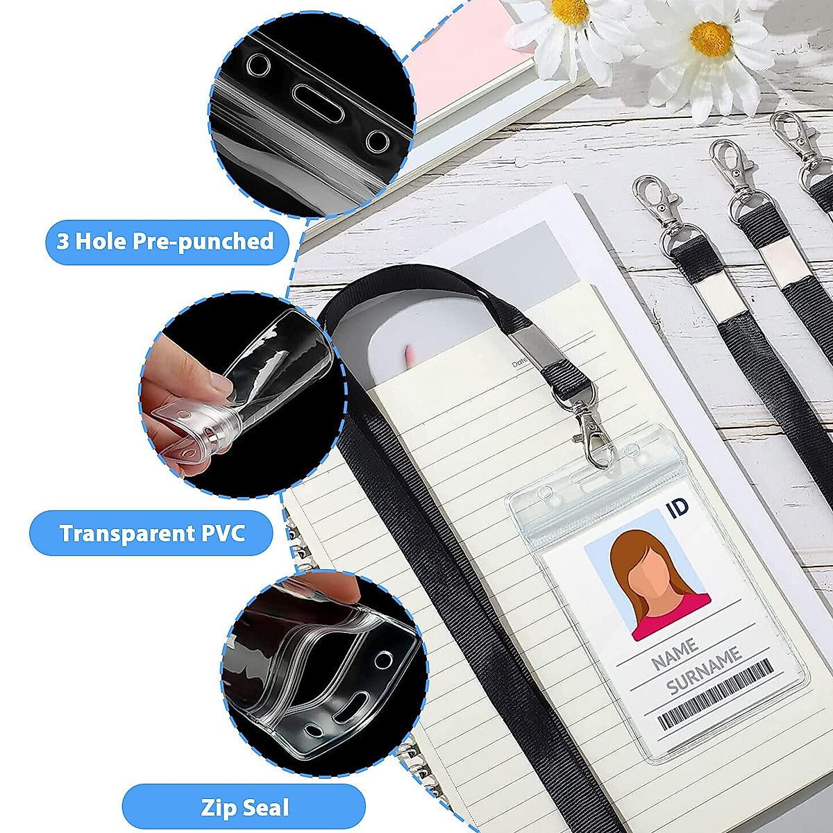 ID Badge Holder with Lanyard, 10 Sets Clear Name Badge Holder 4.5x2.6 Inches, Name Tag Holder with Waterproof Resealable Zip for Business School (Vertical)